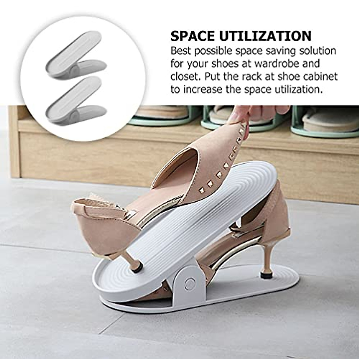 Cabilock Sneaker Rack 2pcs Shoe Slots Adjustable Height Shoe Stacker Shoe Organizer Shoes Storage Holder Display Rack with Double Decker for Closet Shoe Holder Rack Space Saver Grey Sneaker Shelf