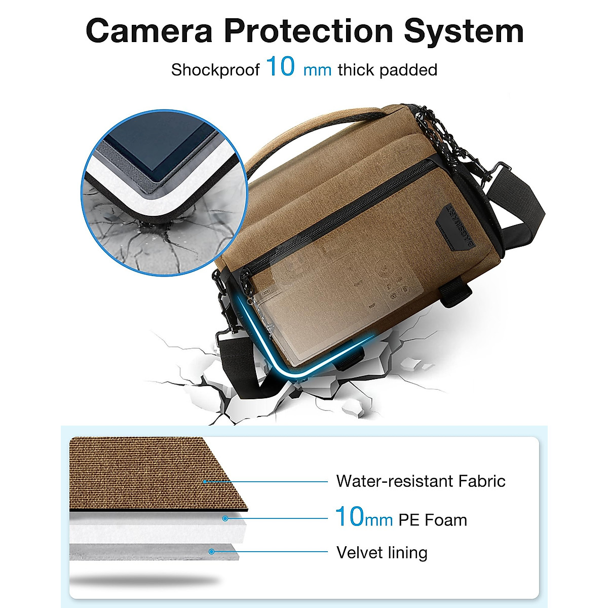 BAGSMART Camera Bag, Small Camera Case with Tripod Holder, Compact Camera Shoulder Bags for DSLR/SLR/Mirrorless Cameras, Waterproof Crossbody Camera Bag Women Men, Khaki