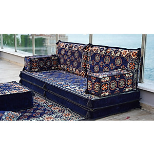 Navy Blue Moroccan Living Room Couch, Arabic Majlis Furniture, Patio Furniture, Handmade Wooden Bench, Arabic Majlis, Outdoor Bench, Outdoor Furniture, Sofa Covers (Sofa Full Set)