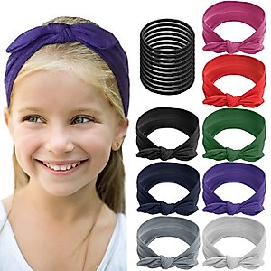 Shame On Jane Hairband, 8 pack of Colorful Headbands for Girls - Removable Bow - Cute Hair Accessories for Girls with 10 Extra Hair Elastics
