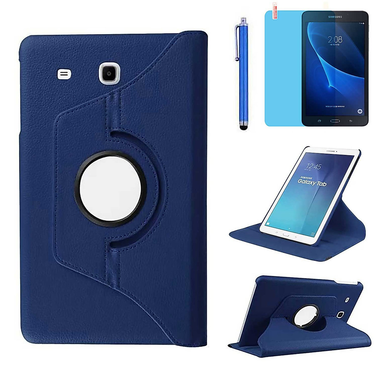 Case for Samsung Galaxy Tab A 7.0 inch 2016 Tablet (SM-T280 SM-T285),360 Degree Rotating Stand Case Full Protective Cover,with Stylus Pen,Screen Film (Deep Blue)