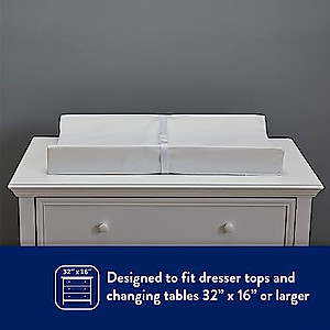 Kolcraft Waterproof Contoured Baby Diaper Changing Pad for Dresser or Changing Table, Easy Clean, Soybean Enhanced Foam, Safety Restraint Belt and Anchoring Straps, Made in USA - White, 17" x 33"