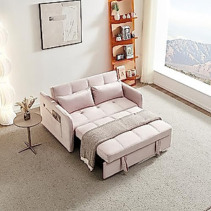 3 in 1 Convertible Sleeper Sofa Bed Twin Size ,55.5" Trundle Loveseat w/Pull-Out Couch and USB Chargers, Button Tufted Velvet Upholstered Futon Sofa & Couch for Limited Spaces Living Room Bedroom
