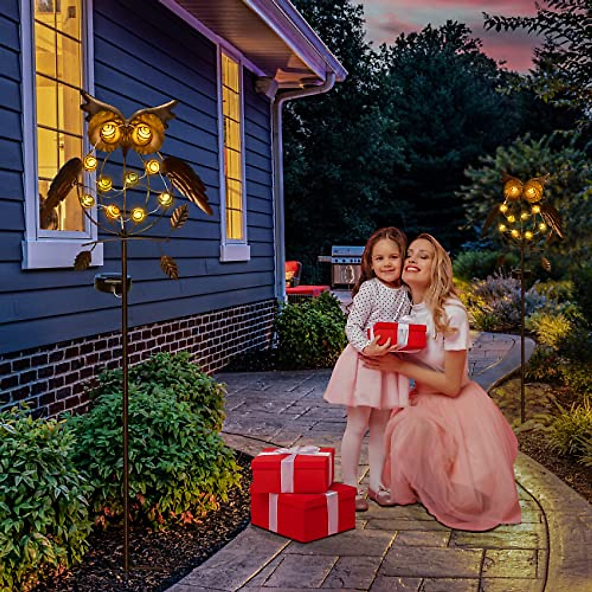TAKE ME Owl Garden Solar Lights Outdoor, Solar Powered Stake Lights Great Gifts - Metal OWL LED Decorative Garden Lights for Walkway,Pathway,Yard,Lawn (Bronze)