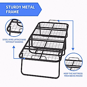 ZAFLY Folding Bed with 4 Inch Mattress,Rollaway Folding Guest Bed Fold Up Bed with Lockable Wheels,Space Saving Foldable Bed Portable Bed,Rollaway Bed with Folding Mattress for Adults,75 x 31 Inch