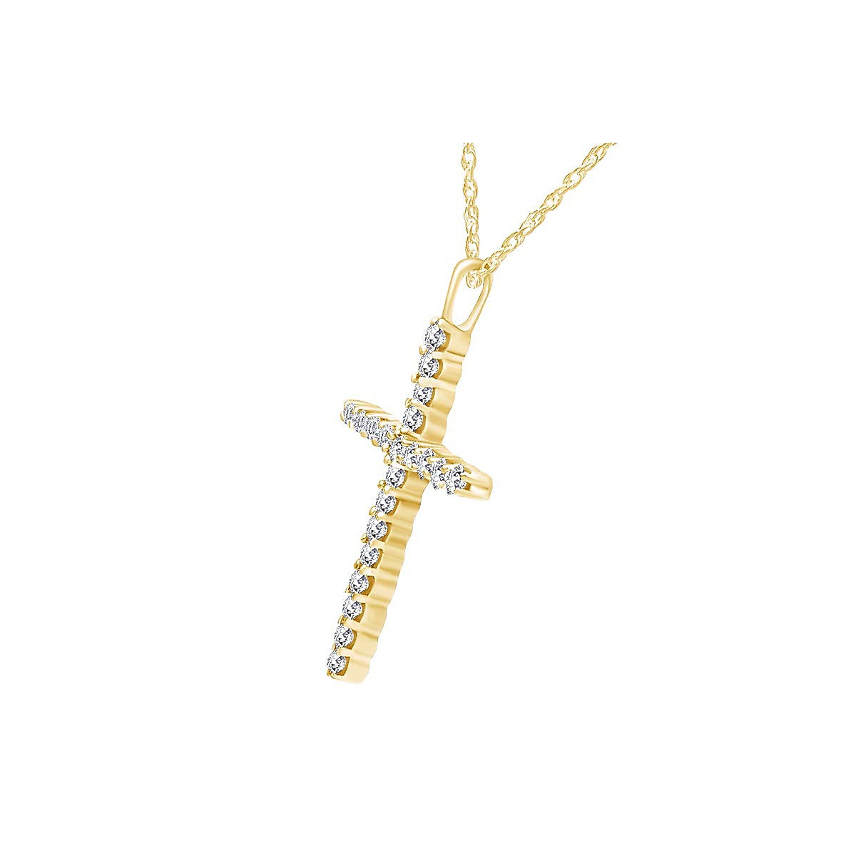 AFFY 0.30 Carat (Cttw) 14K Solid Yellow Gold Round Diamond Ladies Cross Pendant 1/3 CT (Silver Chain in cluded)