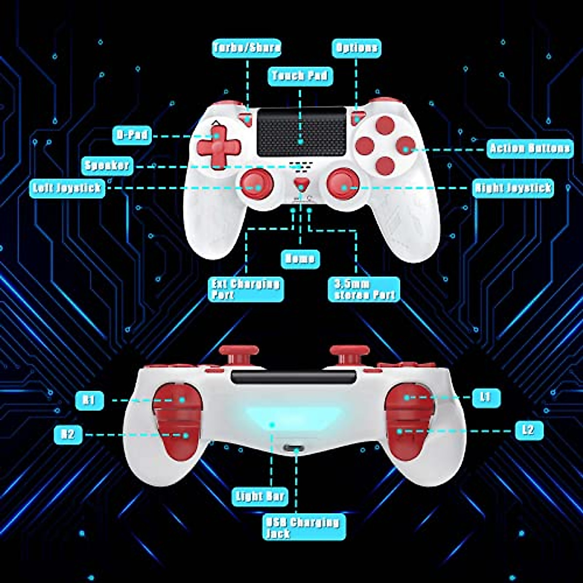 Gamrombo Wireless Controller for PS4, Wireless Gamepad Compatible with Playstation 4/Slim/Pro/PC, Built-in 1000mAh Battery with Turbo/Dual Vibration/6-Axis Motion Sensor