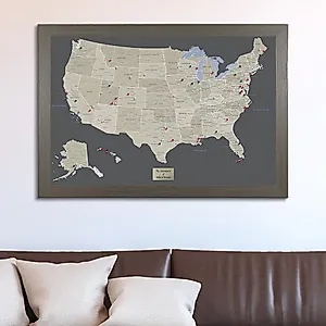Push Pin Travel Maps Customizable Wall Art - Earth Toned US - Barnwood Gray - Personalized Framed Pin Map, Includes 150 Pins - Handcrafted in USA - 27.5" x 39.5"