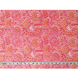 AVKA Studio Hand Block Print Fabric by The Yard - PRECUT 1 Yard 42 Inch Width - 100% Cotton Material - Pink Floral Pattern - Light Weight Indian Cloth for Making Summer Dress Tops Indian Fabric etc