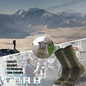 Ortis Men's Merino Wool Cushion Crew Socks with Moisture Wicking Control Light Weight Breathable for Outdoor Hiking Cycling(Green L)