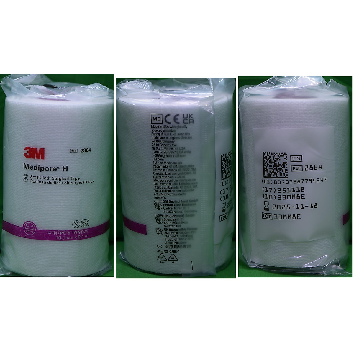 3M Medipore H Soft Cloth Surgical Tape - 4" wide by 10 yards (3 Rolls)