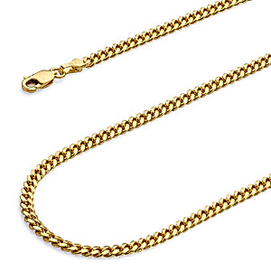 Wellingsale 14K Solid Yellow Gold 2mm Miami Cuban Link Curb Chain with Lobster Claw Clasp - 24" Inches