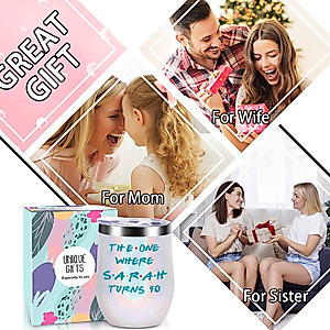 Personalized Birthday Wine Cup Gifts with Names Ages for Women Mom Daughter Aunt Sister Grandma Nana Gigi 12oz Custom Birthday Wine Tumbler with Lid Straw Bday Presents for Friends Female
