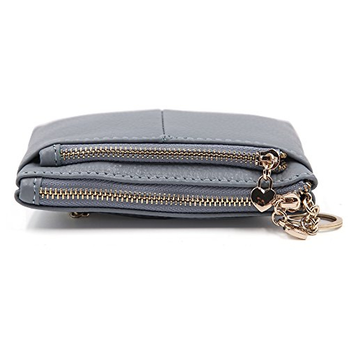 ZOOEASS Coin Purse Women Genuine Leather Zip Mini Purse With Key Ring Triple Zipper Card Holder Wallet (Blue)