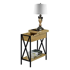 Convenience Concepts Tucson Flip Top End Table with Charging Station and Shelf, 23.75"L x 11.25"W x 24"H, English Oak/Black