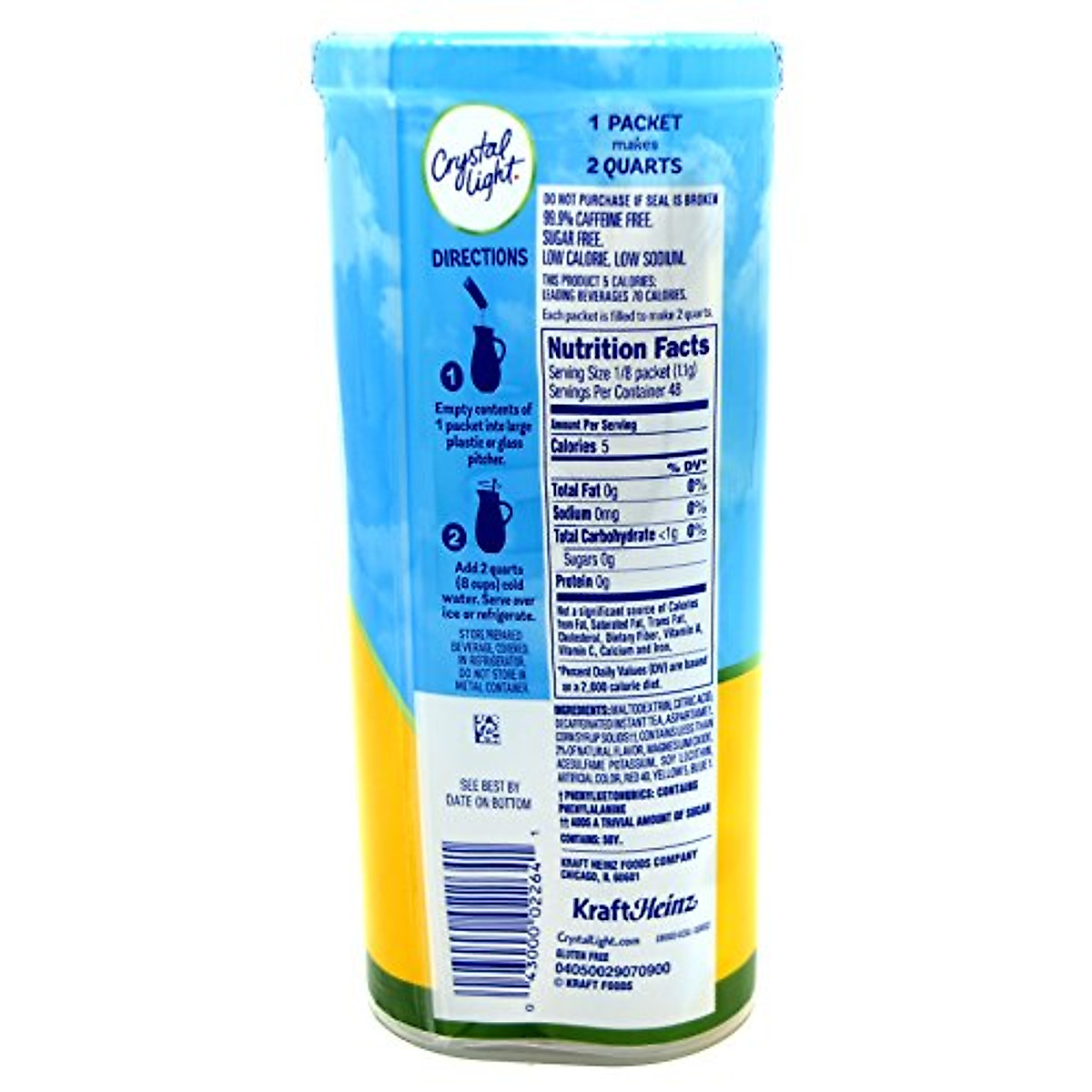 Crystal Light Iced Tea Decaffeinated Lemon Natural Flavor, 12-Quart 1.5-Ounce Canister (Pack of 3)