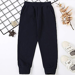 Looching 2 Pack Baby Toddler Boys Cotton Pants Solid Casual Pull on Jogger with Pockets Long Trousers for Kid Children