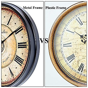 JUSTUP Wall Clock, 12 inch Metal Black Wall Clock European Style Retro Vintage Clock Non - Ticking Whisper Quiet Battery Operated with HD Glass Easy to Read for Indoor Decor (Black 12')