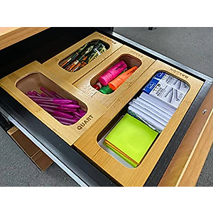 3 in 1 Bamboo Ziplock Bag Organizer Convenient Size To Keep In A Drawer + Ziplock Bag + Holder, Food Storage Plastic Bag Organizer For Your Kitchen Compatible With Ziploc And Other Brands