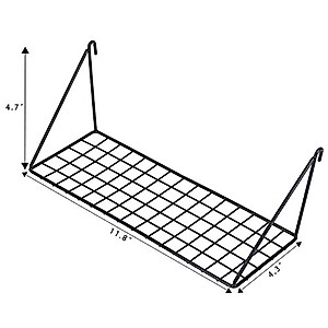 Kaforise Hanging Straight Shelf for Wire Wall Grid Panel, Small Wire Wall Organizer and Display Shelf, Size 11.8" X 4.3" ,Black Painted