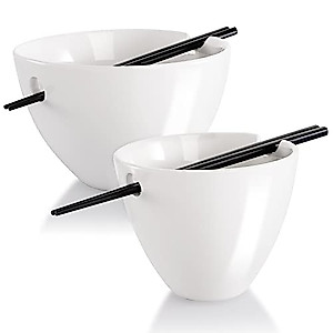 AVLA 2 Pack Porcelain Ramen Bowls, 15/26 OZ Japanese Udon Noodle Miso Bowls with Chopsticks, Deep Soup Bowl Set with Holes for Pho, Soba, Dipping Dishes, Dishwasher and Microwave Safe