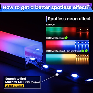 Muzata 5Pack 3.3ft/1M LED Strip Channel with Hanging Wire, Spotless Frosted Diffuser Cover for Garages, Workshops Ceiling Light Daylight, Wide FlushMount Aluminum Profile Track U116 WW, LS2