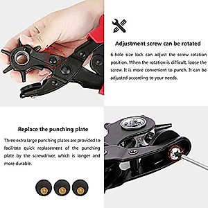 Leather Hole Punch Tool Set, Belt Hole Puncher Kit, Professional Puncher for Belt, Saddle, Dog Collars, Watch Strap, Shoe, Fabric, Paper, Craft Projects, Easily Punches Perfect Round Holes