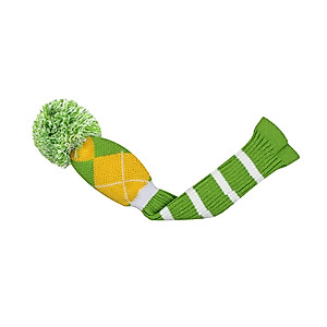 Scott Edward Knitted Golf Head Covers 4PCS Handmade Fit Well for Driver and Fairway Woods with Long Neck Pom Pom Golf Club Headcovers Set (Green Yellow Argyle)