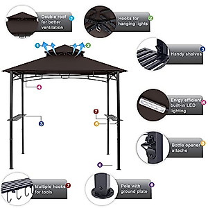 OUTDOOR WIND Grill Gazebo 8x5 BBQ Gazebo Canopy with LED Light,Brown
