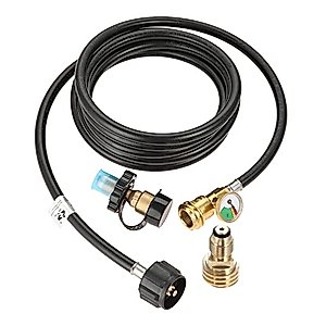 ETERMETA 12 Feet Propane Extension Hose, Universal Extension Include POL Gauge, POL LP Tank to Male QCC1 / Type1 Adapter, Leak Detector for Gas Grill, Heater and All Other Propane Appliances