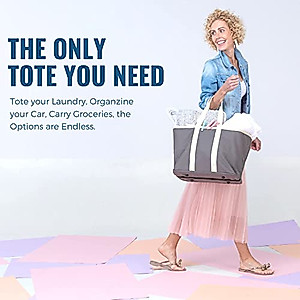 KITLIFE - Pop Up Laundry Tote –Collapsible Laundry Basket–Versatile Fabric Laundry Basket / Car Organizer / Grocery Bag, Navy