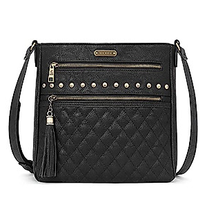 CLUCI Crossbody Bags Purses for Women, Leather Messenger Tassel Bag, Medium Travel Handbags Multiple Pockets, Fall Vintage Shoulder Bags Black