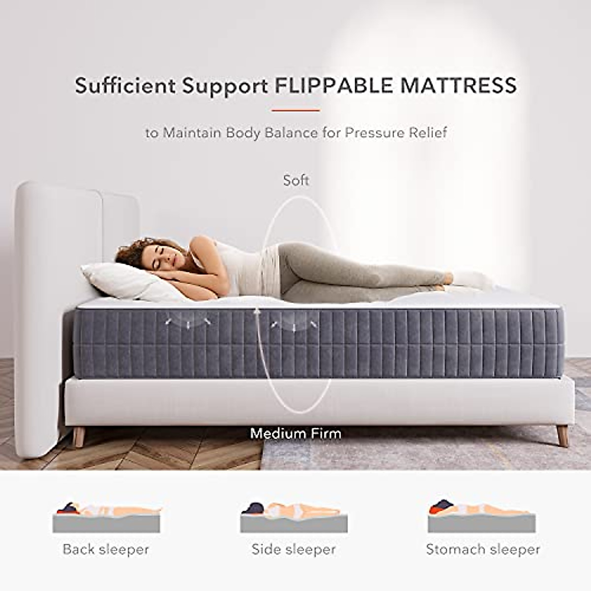 Sweetnight Queen Mattress-Queen Size Mattress, 10 Inch Gel Memory Foam Mattress for Back Pain Relief /Motion Isolation & Cool Sleep, Flippable Comfort from Soft to Medium Firm, Sunkiss