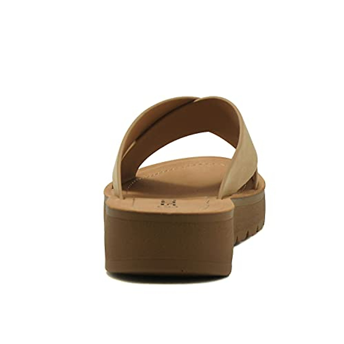 Soda LUCY ~ Women Open Toe Flatform Platform Crisscross Band Upper Fashion Slide Sandals (Camel, numeric_8_point_5)