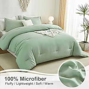 Andency Sage Green California King Comforter Set, 3 Pieces Cal King Lightweight Summer Soft Solid Bed Comforter, Oversized Fluffy Microfiber Bedding Set (104x96In, 2 Pillowcases)