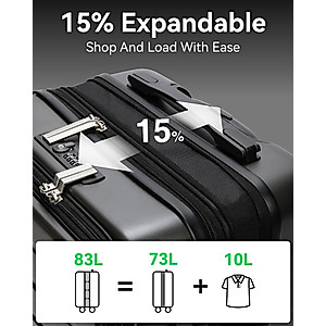 LUGGEX 26 Inch Luggage with Spinner Wheels, Expandable PC Hard Shell Checked Suitcase with Front Opening, Lightweight (Black, 26 Inch)