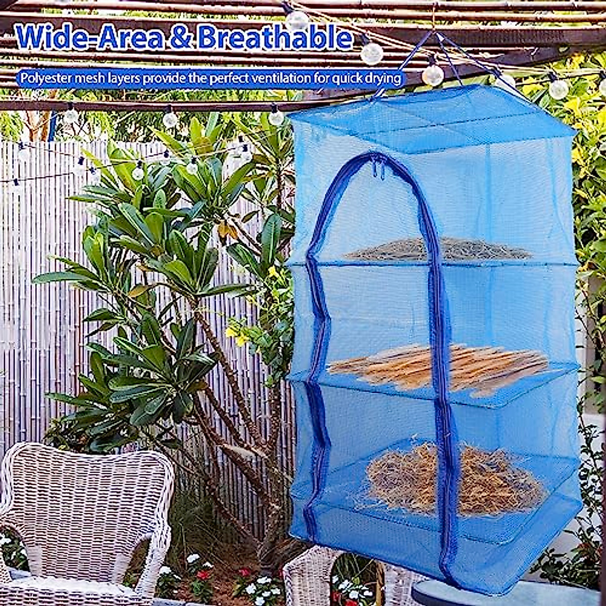 igfteo Plant Racks Hanging Drying Net 3 Layers Foldable Drying Net 13.7 * 13.7 * 24.1 inch Foldable Laundry Rack Net for Drying Fish Vegetable Fruit Herb Drying Rack Net Hanging Mesh Net Dryer