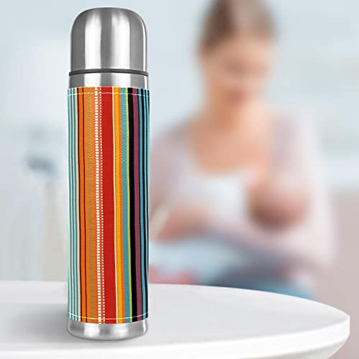 Stripe Boho Stainless Steel Water Bottle Leak-Proof, Double Walled Vacuum Insulated Flask Thermos Cup Travel Mug 17 OZ