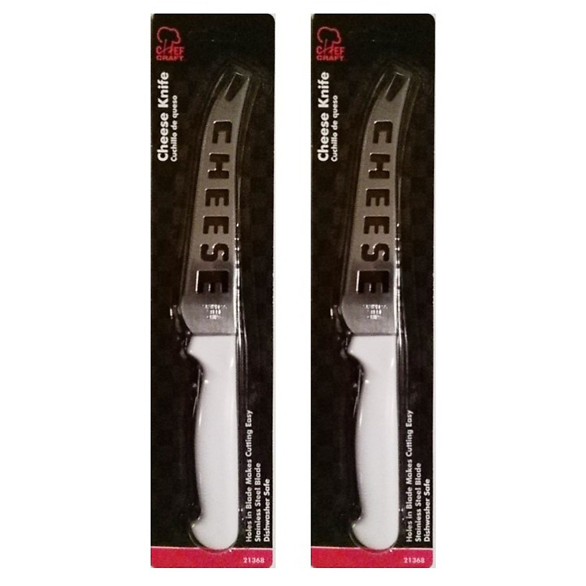 Set of 2 Cheese Knives with White Handles, Classic Fork Tip Stainless Steel Blade