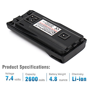 IFREQTECH RLN6305 Battery for Motorola CP110 RDU2020 RDU4100 RDU4160D RDV2020 RLN6308 Li-ion Battery with 2 Pcs Belt Clip 2600mAh