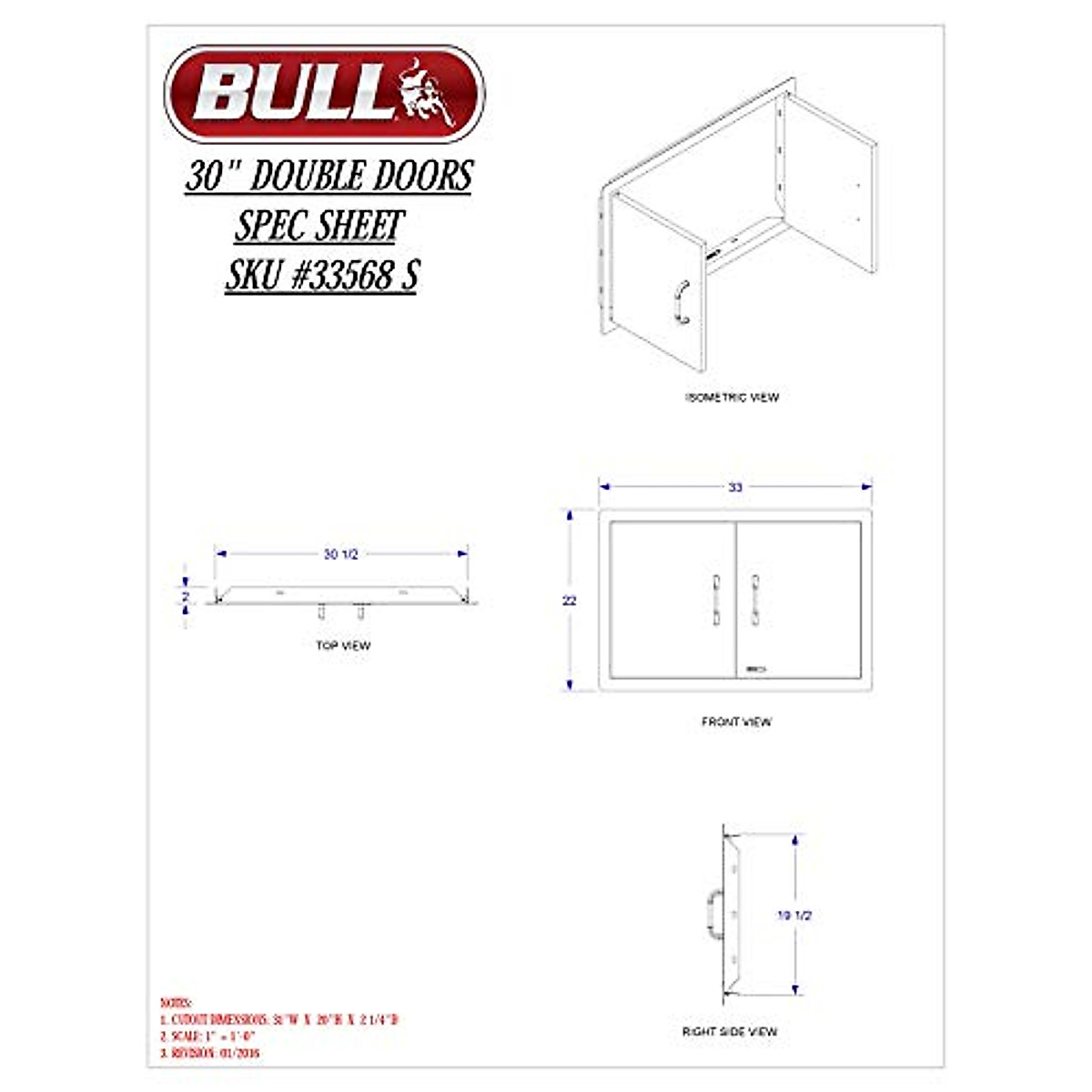 Bull Outdoor Products 33568 Stainless Steel Double Door