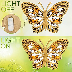 Wooden Led Butterfly Sign 3D Rustic Crafts Glowing Butterfly Decor Wood Butterfly Centerpiece Farmhouse Wooden Tabletop Ornament Spring Freestanding Wood Sign for Home Shelf Kitchen Party