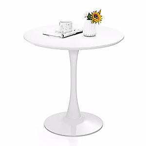 Giantex White Round Dining Table, 32 Inches Modern Tulip Kitchen Table w/ 0.9” Thickened Tabletop & Sturdy Metal Pedestal, Mid-Century Leisure Table for Small Places, Dining Room, Living Room, Cafe