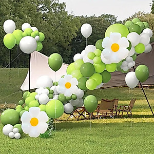 Ipalmay Daisy Balloon Arch Kit for Girls Party Decorations, Flower Theme Green White Balloons Garland for Baby Shower Bridal Shower Graduation Jungle Birthday Party Summer Wedding Photography Props