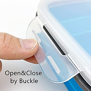 CARTINTS 900ml Collapsible Bowl With Plastic Lid for Camping, Silicone Lunch Container Set Includes Foldable Spoon, Space-Saving Travel Food Container, Microwave Freezer Safe, Blue