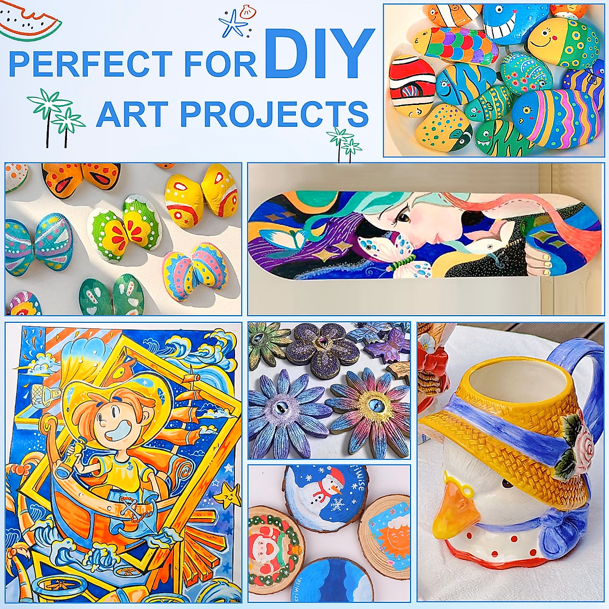 EscriWise 54 Colors Acrylic Paint Pens Paint Markers Set,Dual Tip Paint Markers With Fine Tip and Brush Tip,Premium Paint Pens for Stone,Canvas,Rock Painting,DIY Craft Art Supplies,Glass