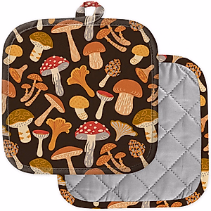 [Pack of 2] Pot Holders for Kitchen, Washable Heat Resistant Pot Holders, Hot Pads, Trivet for Cooking and Baking ( Mushrooms Colorful )
