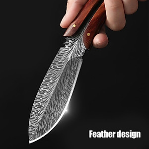 Multi-Purpose Kitchen Knife Hunting Knife Feather Pattern Knife With Sheath Stainless Steel Fruit Knives Outdoor Camping Knife