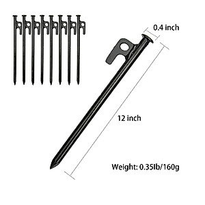 Tent Stakes Heavy Duty 12 inch Steel Tent Pegs for Camping Unbreakable and Inflexible
