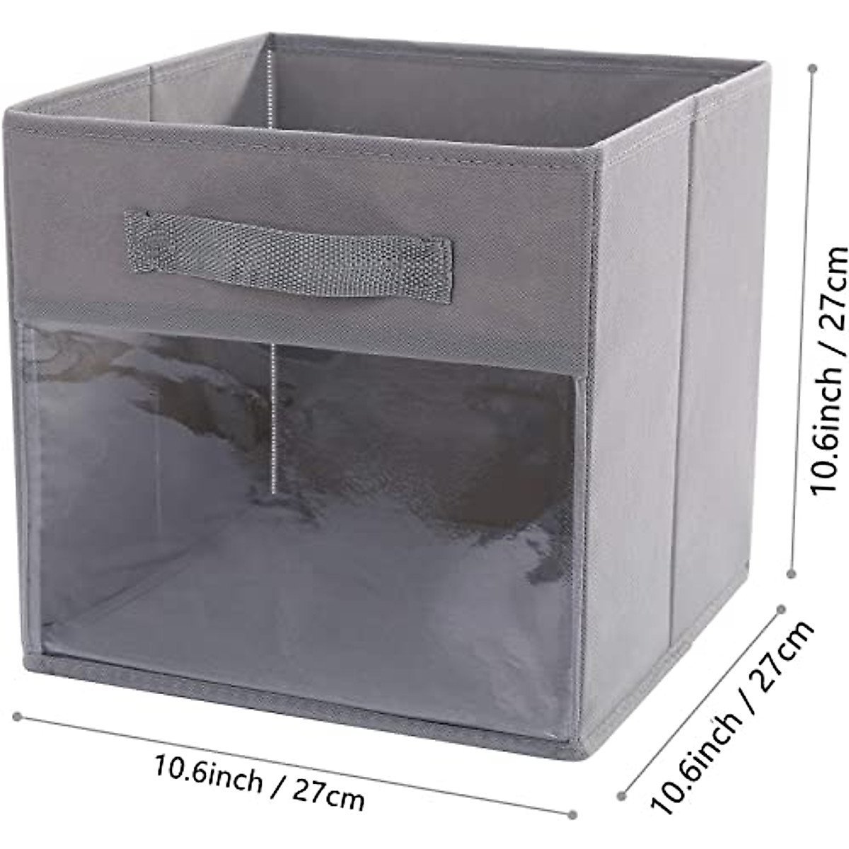 DIMJ Cube Storage Bins, 3 Packs Clear Window Fabric Storage Bin Organizer for Closet Shelves Home Storage Cubes Organizer with Handles